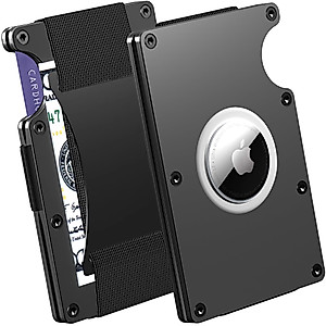 TAGSMATE Heavy Duty Rigid AirTag Wallet, RFID Protected Rigid and Compact Wallet compatible with Apple Air Tag, Slim Card Holder for Men, (No AirTag), Black Aluminum