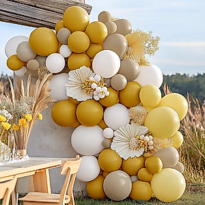 Mustard Yellow Balloon Garland Kit - Double Stuffed Sand White Yellow Pastel Balloon for Birthday, Baby Shower, Gender Reveal, Boho Bee Party Decoration