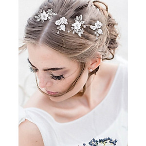 Unicra Bride Silver Wedding Hair Vine Flower Bridal Hair Piece Leaf Party Hair Accessories Crystal Hair Jewelry Rhinestone Headpieces for Women and Girls