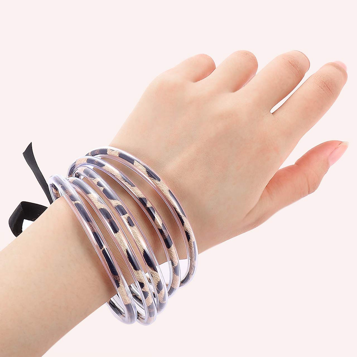 FreAire SHAMARTE Multiple Leopard Print Bangle Bracelet for Women Cheetah Print Jewelry Gummy Siliceno Rubber Wristband Snakeskin Print Bangle Wristlet 2 PCS (Leopard Print&Snakeskin)