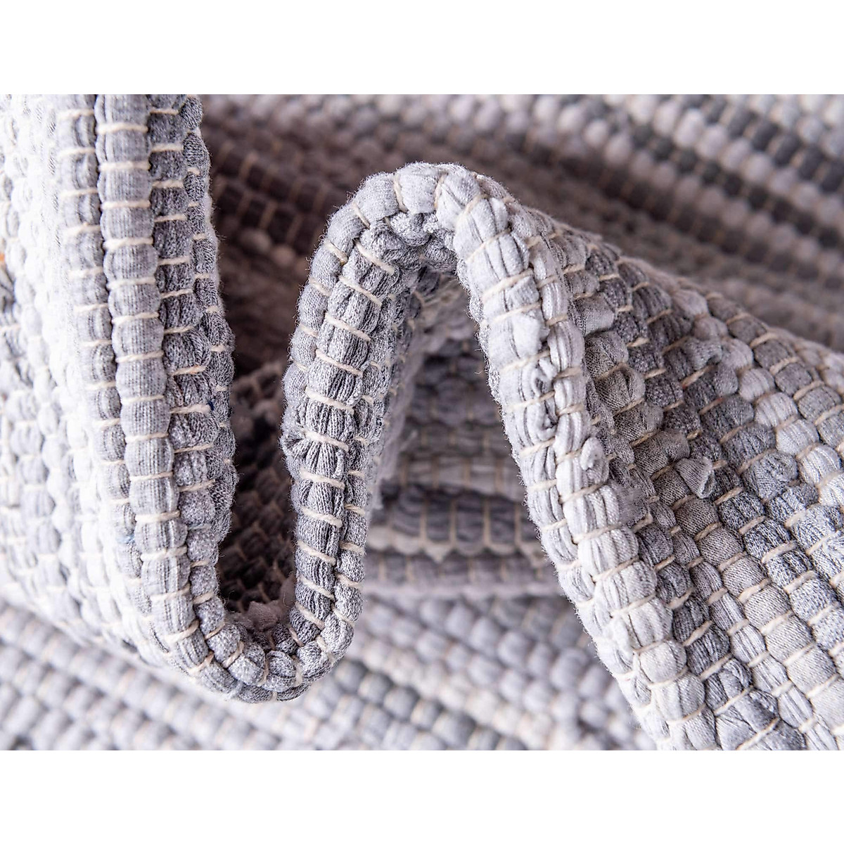 Unique Loom Chindi Cotton Collection Soft Hand Woven Natural Fiber Striped Area Rug, 9 ft x 12 ft, Gray/Ivory