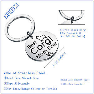 BEKECH Corgi Dog Mom Gift Corgi Dog Dad Gift Best Corgi Mom Ever Keychain Funny Paw Mom Jewelry Gift for Corgi Dog Lover(silver)