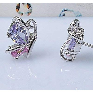 Crystalline Azuria Butterflies Stud Earrings with Pink Purple Violet Zirconia Crystals 18K White Gold Plated for Women