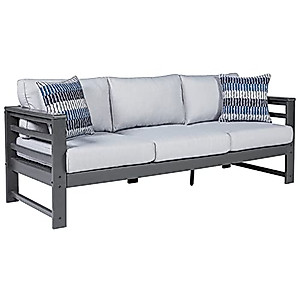 Signature Design by Ashley Outdoor Amora HDPE Patio Sofa with Cushion, Charcoal Gray