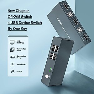 KVM Switch HDMI 2 in 1 Out Box, 4K@30Hz with USB 2.0 Hubs, HDMI Cables and USB-B Cables Attached, Downward Compatible Lower Resolution