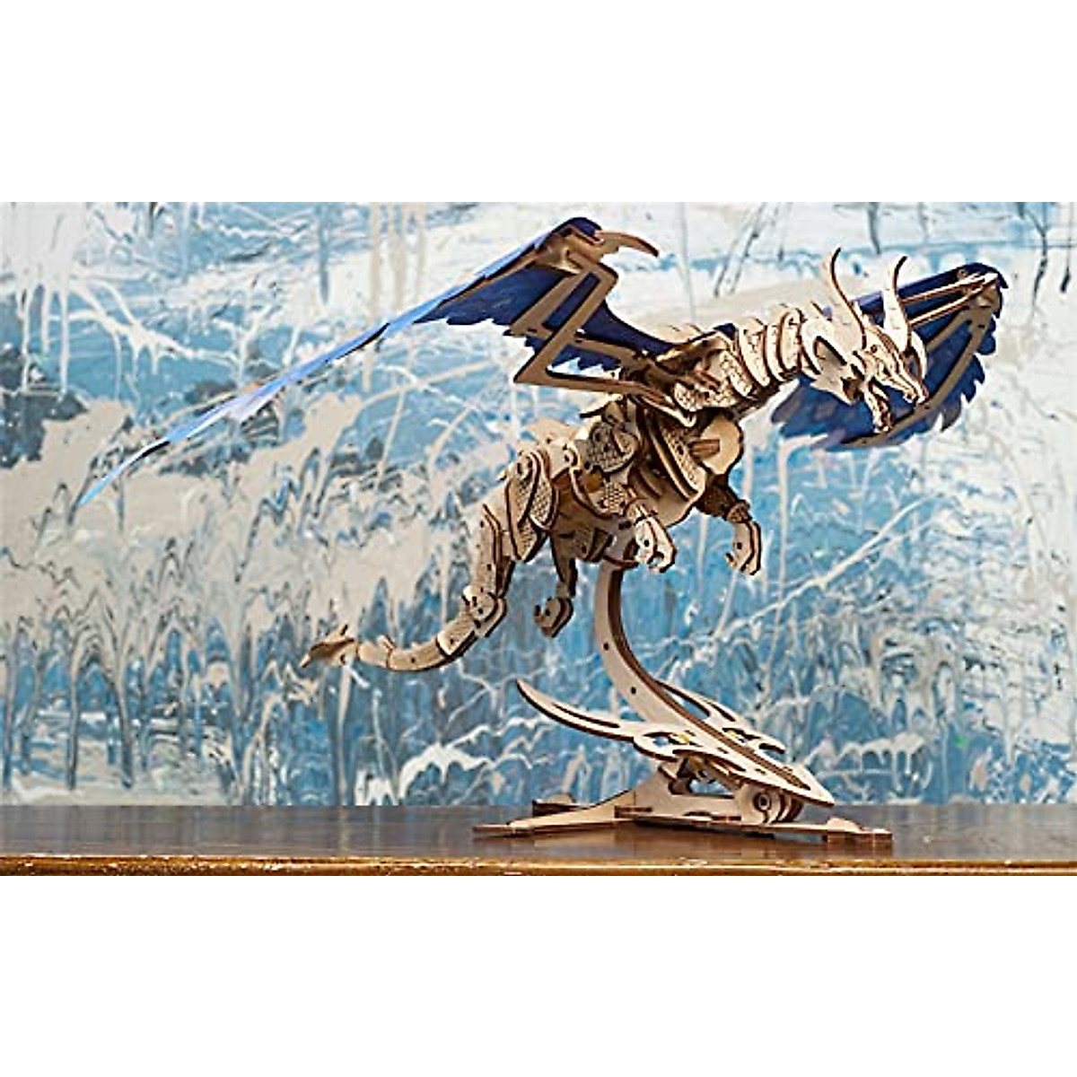 UGEARS Windstorm Dragon 3D Puzzle - Self-Assembly 3D Wooden Puzzles for Adults and Kids - Realistic 3D Dragon Puzzle Wood Model Kit with Rubber Band Motor - Laser-Cut Wooden Puzzle Mechanical Toy