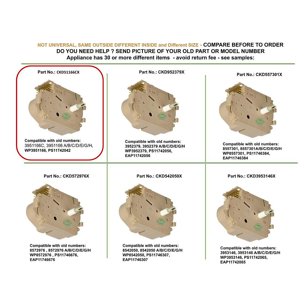 Original CONNECTORS 3951166C, 3951166 A/B/C/D/E/G/H Compatible with Whirl. Kenm. Washer Timer fits Old # 3951166C, 3951166 A/B/C/D/E/G/H