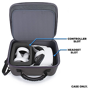 CASEMATIX Hard Shell Travel Case Compatible with Oculus Quest 2 - Protective Travel Case for VR Headset and Controllers with Impact-Absorbing Foam, Shoulder Strap and Zipper Accessory Storage