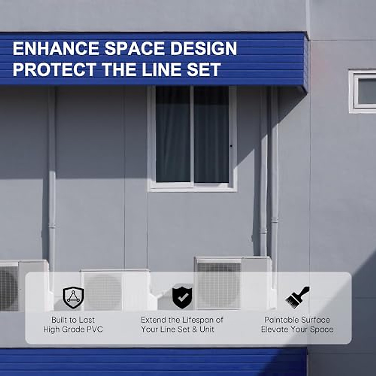 KuriProtect 3"W 10Ft Decorative PVC Line Set Cover Kit for Mini Split Lineset Cover Kit for Air Conditioner & Heat Pump (White)