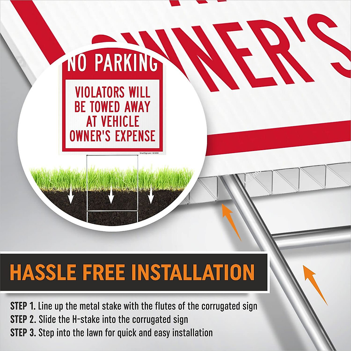 SmartSign 12" x 18" (2-Pack) Private Property No Parking Violators Towed Yard Sign with 15" Metal H-Stake, Double Sided, Large 160 mil Thick Corrugated Plastic Lawn Signs, Water Resistant, USA-Made