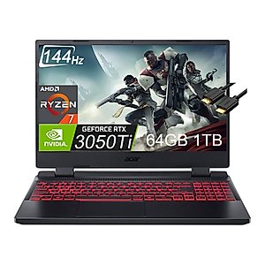 acer Nitro 5 Gaming Laptop (17.3" QHD 165Hz, AMD 8-Core Ryzen 7 7840HS (Beat i7-12700H), 64GB DDR5 RAM, 1TB SSD, GeForce RTX 4060 8GB), 4-Zone RGB, Wi-Fi 6E, IST Cable, Bag, Win 11 Home, Black