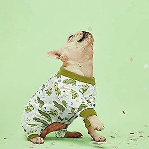 IDOMIK Dog Pajamas Clothes Breathable 4 Legged Pet Jumpsuits, Soft Cotton Onesies Pet Clothes for Small Medium Dog, Puppy Cat Cute Print Outfit Apparel Pjs Hair Cover Bodysuits Jammies for All Season