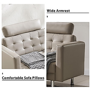 RXRRXY 72'' Top-Grain Loveseat Leather Sofa Couch, Modern Genuine Leather Love Seat Sofa Couch with Sofa Pillows and Classic Button Tufted Design for Living Room, Bedroom, Apartment (Beige)