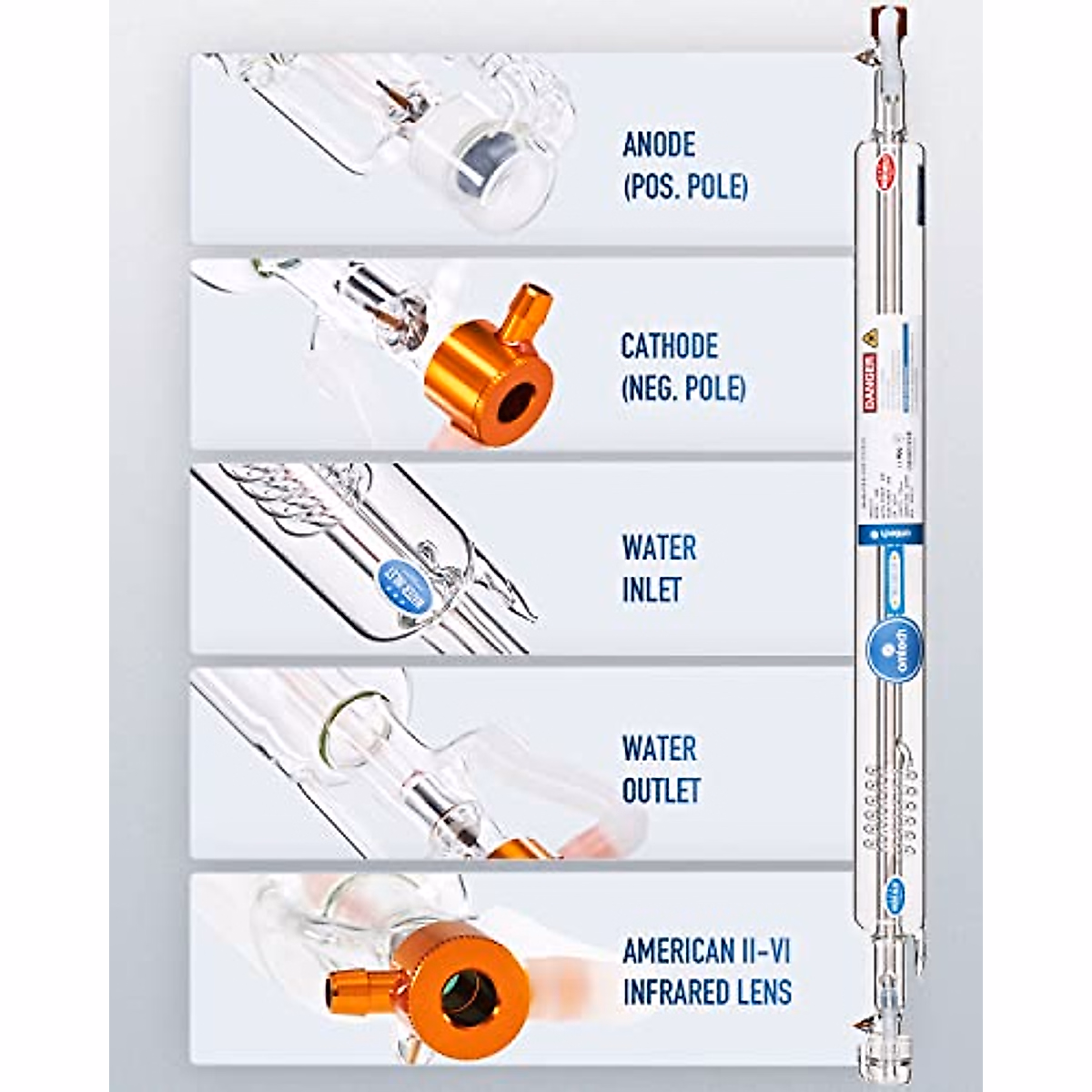 OMTech 40W CO2 Laser Tube for Laser Engraver & Cutter Machine, 720mm 50mm Dia Laser Cutter Tube with Borosilicate Glass 6000hr MTTF, Laser Cutting Engraving Machine Replacement Tube for Wood Stone