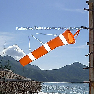 CrocSee Airport Windsock Outdoor Hanging Heavy Duty Orange Rip-Stop Wind Sock Windsocks with Reflective Belts Length(30")
