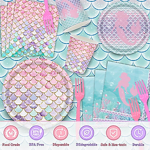 Mermaid Birthday Decorations, 147Pcs Mermaid Party Supplies-Serves 24 with Mermaid Plates and Napkins Tablecloth and Birthday Banner Balloons for Mermaid Theme Party Decorations