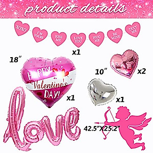 Valentines Decorations-Valentines Day Backdrop for Photography Cupid Romantic I Love You Balloons for Bedroom,Pink Happy Valentines Day Decor