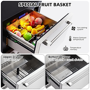 Garvee 24 inch Undercounter Refrigerator, 5.12 Cu.Ft Outdoor Fridge for Patio, Wine and Beverage Refrigerator, Drawer Refrigerator Under Counter Fridge Ideal for Home and Commercial