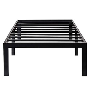 Olee Sleep 18 Inch Tall Heavy Duty Steel Slat/Anti-Slip Support/Easy Assembly/Mattress Foundation/Maximum Storage, Black & 10 Inch Gel Infused Layer Top Memory Foam Mattress, Twin, Blue