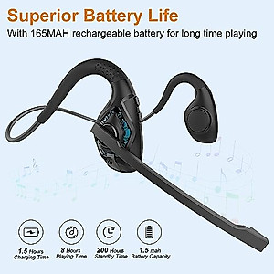 Golvery Latest Bluetooth 5.3 Headset w/DSP Noise Canceling Boom Microphone & Mute for Cellphone, Lightweight Comfort Open Ear Wireless Headphones for PC Laptop Office Meeting Home Working, 10H