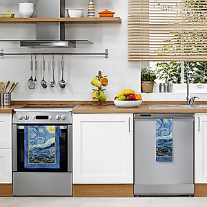 RainCaper Van Gogh Starry Night Tea Towels Kitchen Towels, 18 x 28 Inches, 1 CT | 100% Cotton Super Soft and Absorbent Dish Towels