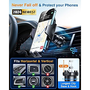 VANMASS Car Phone Holder Mount 2024 Upgraded [Patent Steel-Hook] Car Vent Phone Mount Clip Military-Grade Shockproof Cell Phone Car Mount Handsfree Truck Stand Cradle for iPhone Android,Multi-Colored