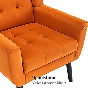 Dolonm Midcentury Modern Accent Chair with Arms, Upholstered Fabric Reading Side Chair Tufted Back Decorative Wingback Chair for Living Room Bedroom (Orange)