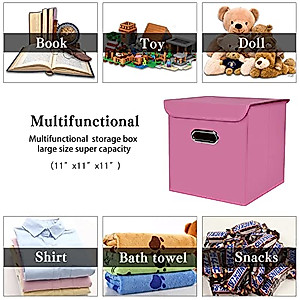 NieEnjoy Closet Organizers Fabric Storage Cube Bins with Lids collapsible storage bins basket with Handles ,Storage Boxes for Organizing,3 Pack (Pink)