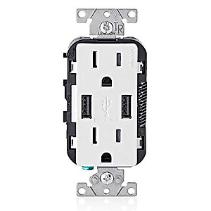 Leviton T5635-W USB Dual Type-C with Power Delivery (PD) In-Wall Charger & T5632-W 15-Amp Charger/Tamper Resistant Duplex Receptacle, 1-Pack, White
