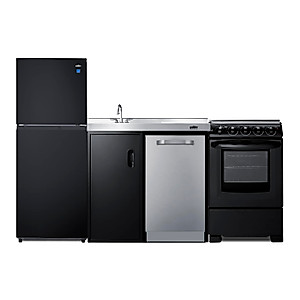 Summit Appliance ACK80HT 80" Wide All-in-One Kitchenette with Electric Range, Dishwasher, Refrigerator, Sink with Faucet, and Storage Cabinet