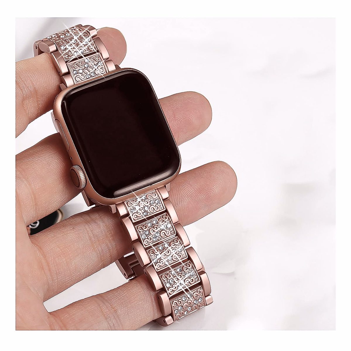 Secbolt Bling Bands Compatible with Apple Watch Band 38mm 40mm 41mm 42mm Women iWatch Series 10/9/SE/8/7/6/5/4/3/2/1, Dressy Jewelry Metal Bracelet Adjustable Wristband, Rose Gold