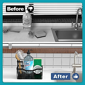 Multifunctional Sponge Holder for Kitchen Sink with High Brush Rack, Sink Caddy with Self Drain Tray, Kitchen Sink Organizer Sponge Caddy for Storage Dish Soap Dispenser - Kitchen Gadgets Accessories