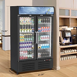 Commercial beverage display cabinet, upright display refrigerator, glass door, LED light and adjustable shelf, can place beverages and wine, suitable for commercial, office and other occasions