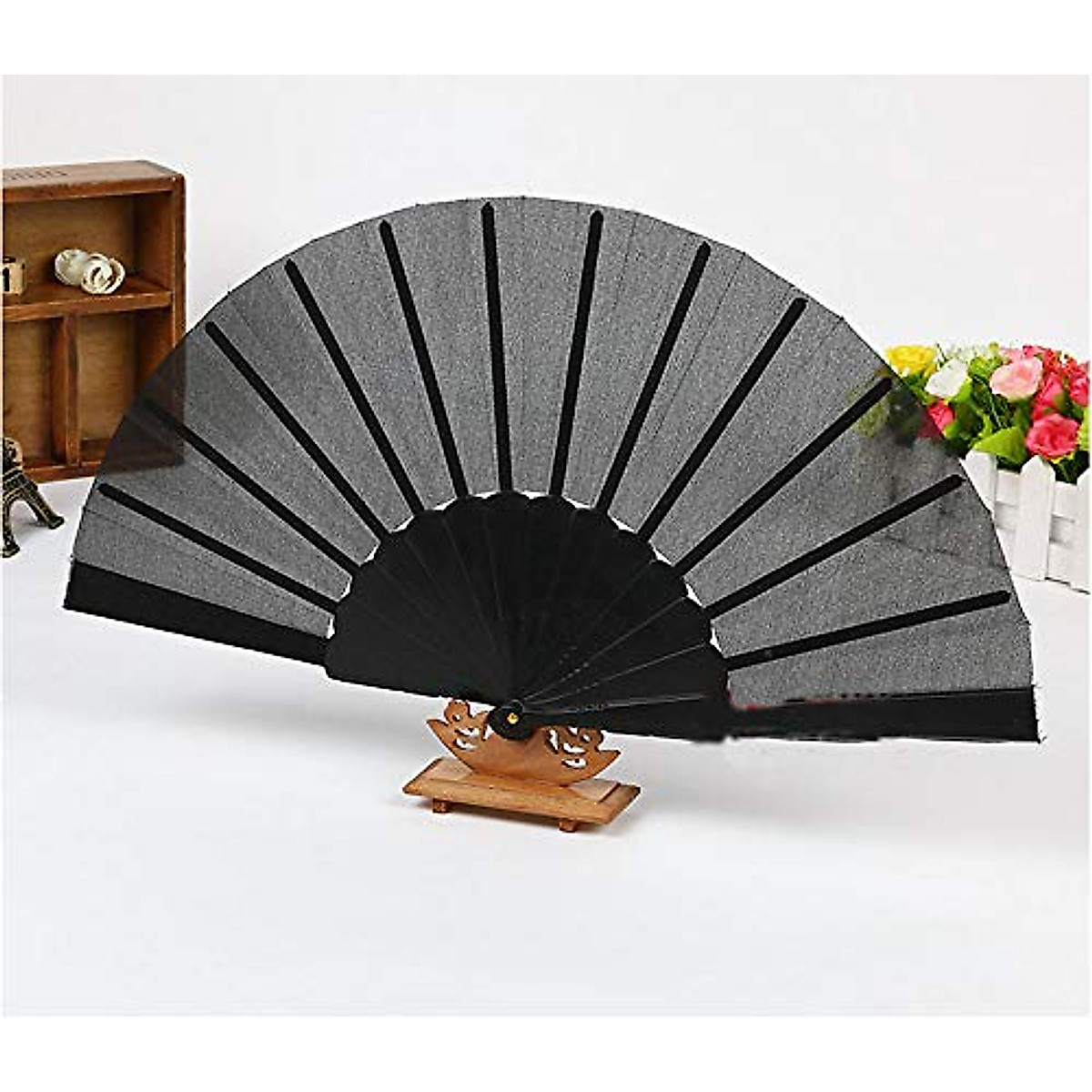 Minelife 4 Pieces Black Handheld Folding Fan, Decoration Fold Hand Fan Nylon Cloth Chinese Fan for Party Favors, Dancing, DIY Decoration