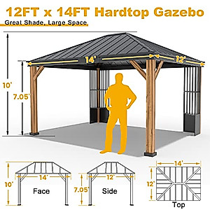 OLILAWN Gazebo 12x14, Outdoor Hardtop Gazebo with Large Aluminum Frame, Galvanized Steel Top Gazebo with Drainage System, All-Weather Metal Gazebo Pavilion with Display Shelves, for Patio Garden Lawns