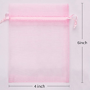 Akstore 100PCS 4x6inch (10x15cm) Drawstring Organza Jewelry Favor Pouches Wedding Party Festival Gift Bags Candy Bags (Pink)