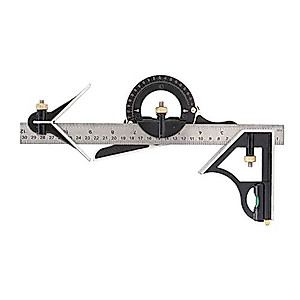 Fafeicy Stainless Steel T Square Ruler Adjustable Sliding Combination Square Ruler & Protractor Level Measure Measuring Tool 4-Piece 4R Combination Square