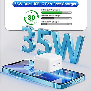 10FT iPhone Charger 35W Dual Port Foldable Type C Fast Charging Block with Long USB C to Lightning Cable for iPhone 14/13/12/11 Pro Max/SE/XS, USB C to USB C Cable for iPad 10/Air/Pro, Samsung, Pixel