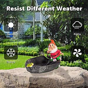 giole Shovel Shaped Bird Bath with Dwarf, Resin Bird Baths for Outdoors, Gnome Birdbath Bowl for Patio Lawn Garden Decor