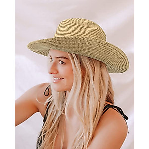 Straw Cowboy Hat for Women Men Western Sun Hat Wide Brim Summer Belt Cowgirl Hats(M-L)