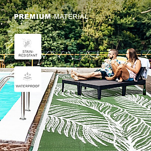 wikiwiki Outdoor Rugs 9x18 for Patios Clearance, Waterproof & Portable Camping Rugs for Outside Your RV, Large Indoor/Outdoor Plastic Straw Mats, Perfect for Deck,Balcony,Pool,Green, Rugscape Series