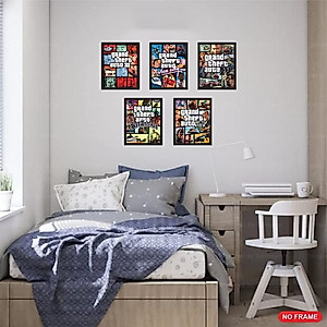 PurpleheARTs | GTA Poster Prints - Set of 5 UNFRAMED (8 inches x 10 inches) GTA Game Poster Prints - Grand Theft Auto Wall Art Decor,