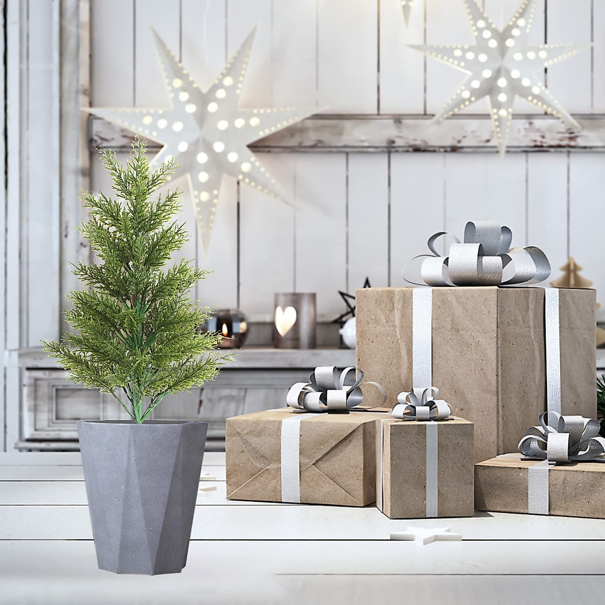 4 Pack Faux Mini Pine Trees 18.89inch Cedar Stems Small Artificial Christmas Tree Xmas Seasonal Indoor Outdoor Home Garden Decor Holiday Decorations,Green