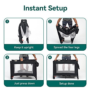 Babelio Pack and Play, One-Press Open Pack n Play with Bassinet, Portable Baby Playard for Travel