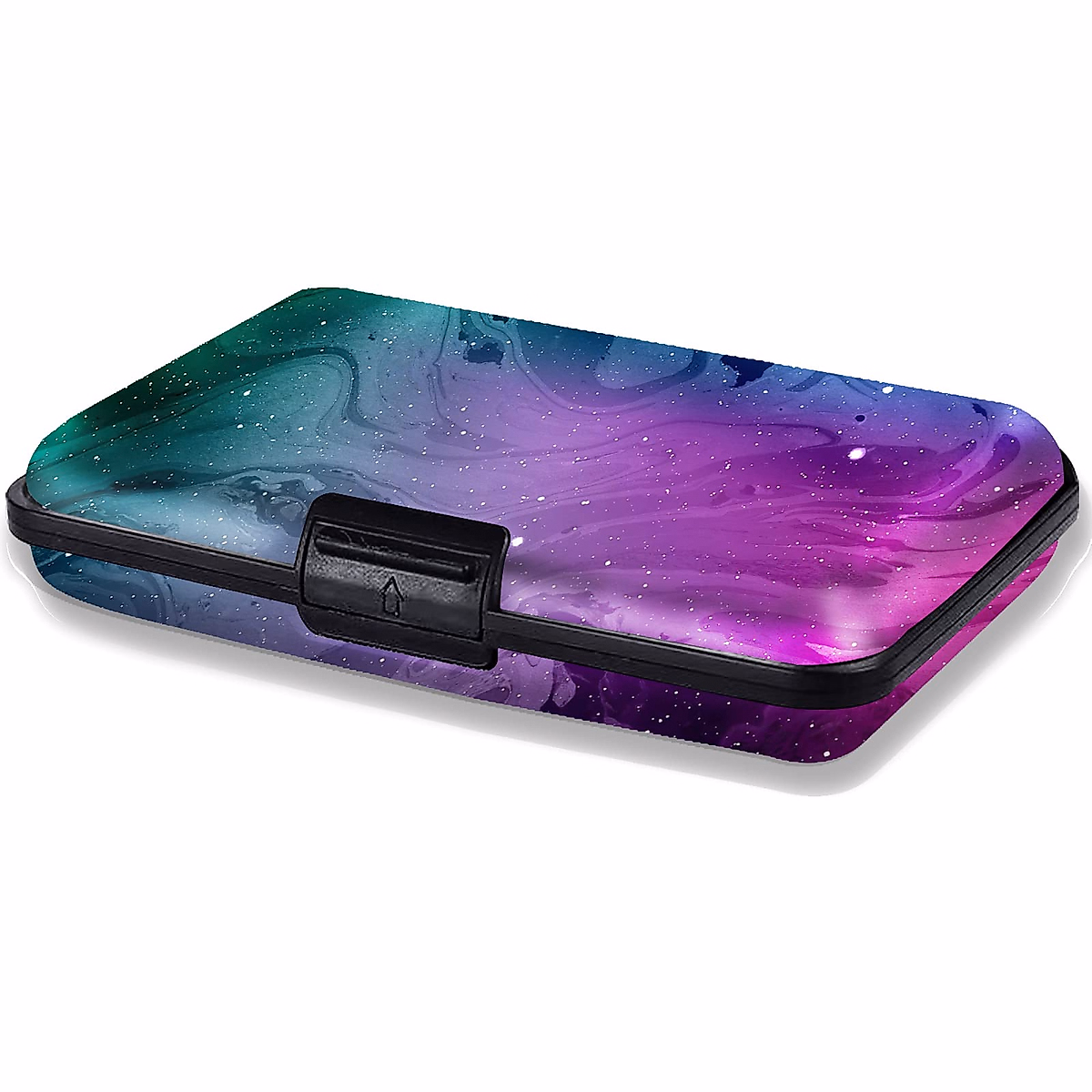 Maicican Credit Card Holder, Mini RFID Blocking Aluminum Wallet Slim Metal Hard Case Travel Wallet ID Case for Women and Men, 4.3 x 2.9 Inches, Purple Marble