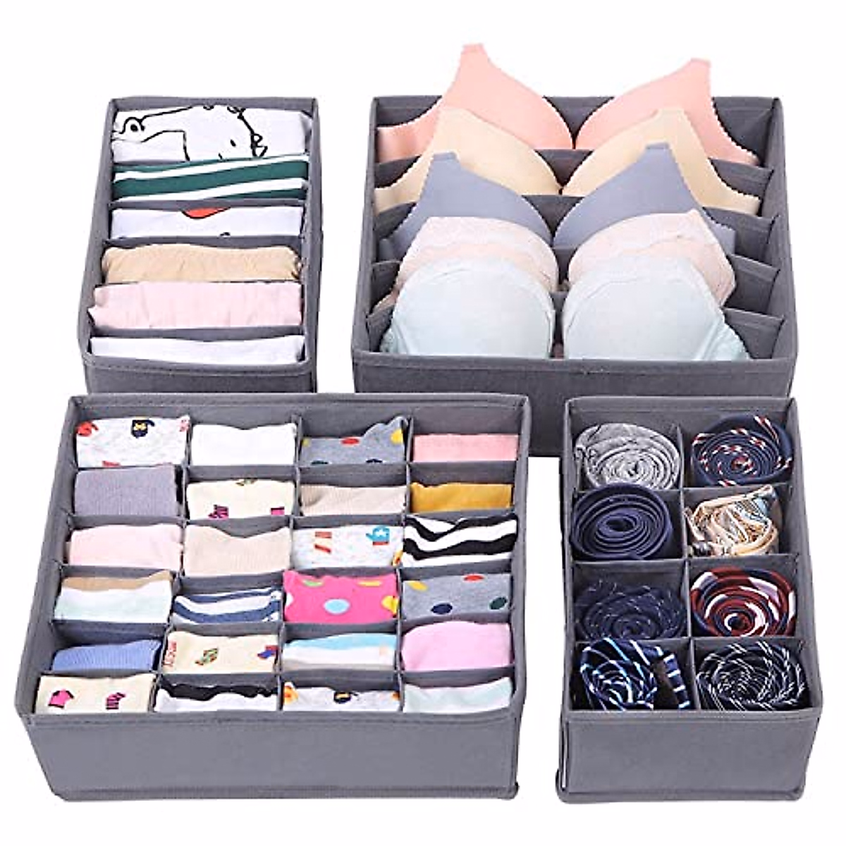 4 Pieces Underwear Drawer Organizers Divider,Fabric Foldable Dresser Storage Basket Organizers,Clothing Storage Organizers Box Bins for Bra,Lingerie, Panties, Socks, Briefs,Ties, Belts
