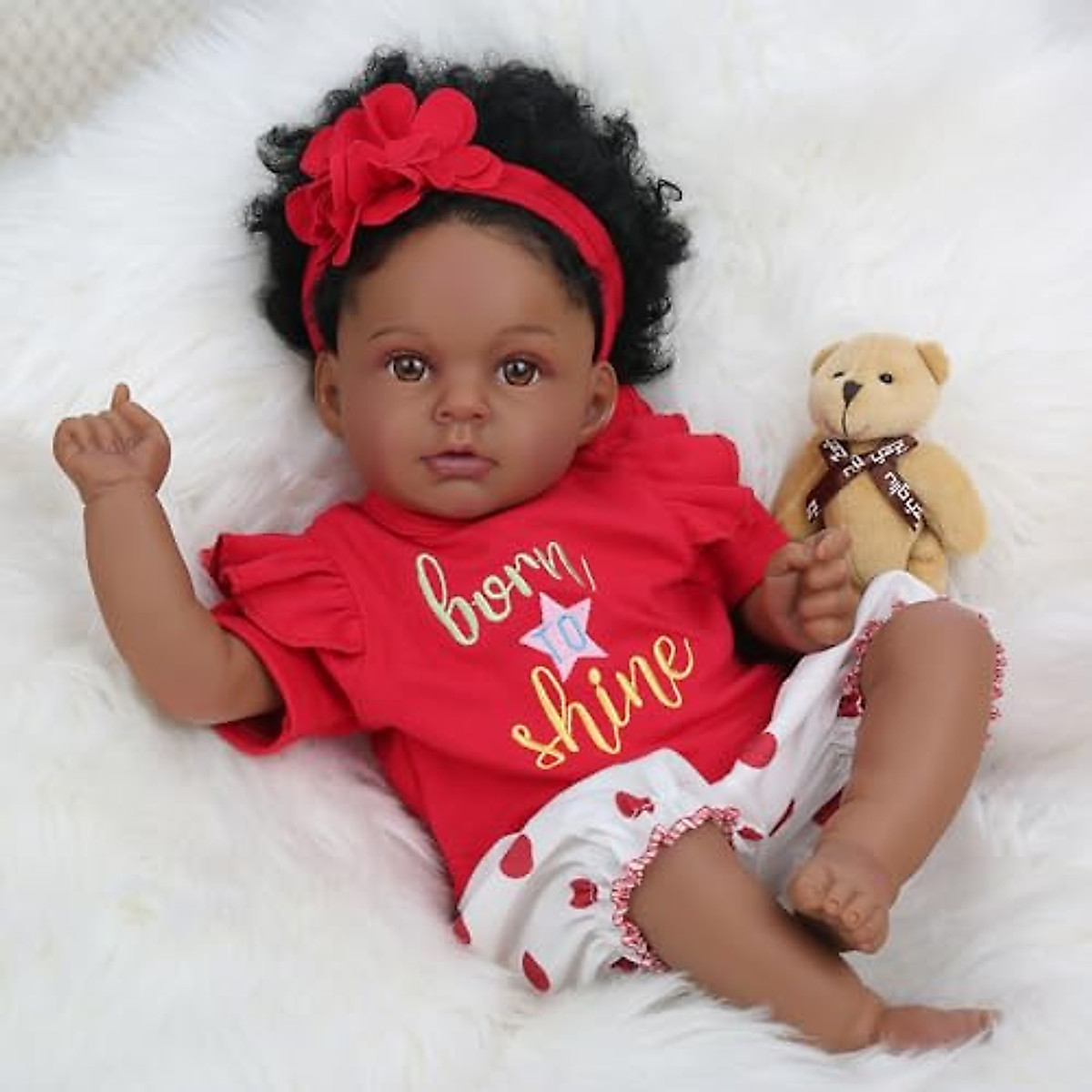 Kaydora Lifelike Reborn Black Girl, 20 Inch Realistic Newborn Baby Dolls That Look Real, Vinyl African American Reborn Baby Doll with Soft Body Best Gift for Kids Age 3+