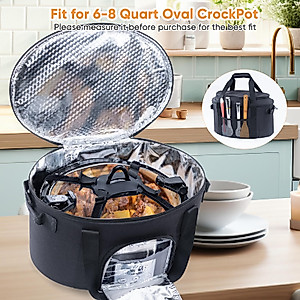 Double-Layer Slow Cooker Carrying Bag for 6-8 Quart CrockPot and Hamlton Beach Slow Cooker, Travel Bag with Lid Fastener for Crock-pot, Portable Carrier Case Slow Cooker Bag with See-thought Window