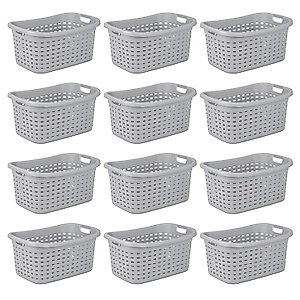 Sterilite Cement Gray Durable Weave Laundry Basket with Wicker Pattern (12 Pack)