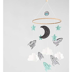 Baby Crib Mobile for Boys and Girls - Blue Baby Shower Gift Set Nursery Decor Starry Night Moon Star Cloud Rocket Space Unisex